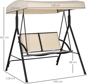 Outsunny Zahradní houpačka pro 2 osoby s nastavitelnou markýzou a textilním sedákem, 140x118x162cm Béžová