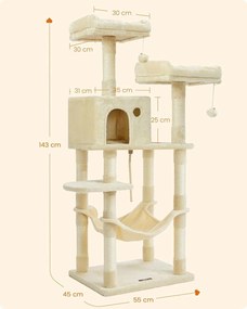 Kočičí strom, stabilní kočičí věž, 143 cm, béžová | feandrea
