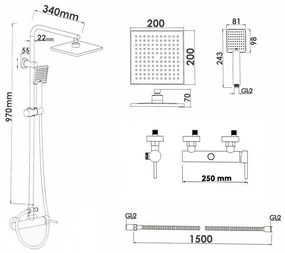 Erga Tiki, sprchová souprava s pákovou baterií a dešťovou hlavicí 20x20 cm, černá matná, ERG-YKA-BP.TIKI-BLK
