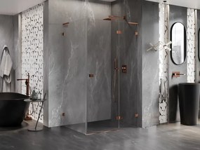 Mexen Lunar, L výklopný sprchový kout pravý 90 x 70 cm, 8mm čiré sklo, profil růžové zlato, 834L-090-070-60-00-P