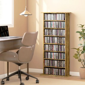 HOMCOM Úložný prostor na CD a DVD s 8 přihrádkami a 6 nastavitelnými policemi, maximální kapacita 360 CD/185 DVD a Blu-ray, hnědá