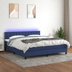 Box Spring Postel S Matrací A Led Textil Modrá tlačítka 160 x 200 cm