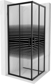 Mexen Rio, čtvercový sprchový kout 80(dveře)x80(dveře)x190 cm, 5mm čiré sklo-vzor pásky, černý profil 860-080-080-70-20