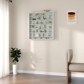 HOMCOM nástěnná vitrína na sběratelské předměty, 80 × 9,5 × 83 cm, 6 nastavitelných polic, 2 posuvné skleněné dveře, bílá — pro figurky a modelová au…