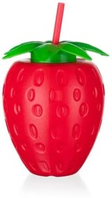 BANQUET Láhev plastová s brčkem STRAWBERRY 880 ml
