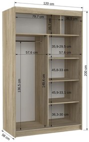 Šatní skříň s posuvnými dveřmi Murani - 120 cm Barva: Choco