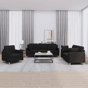 3dílná sedací souprava s polštáři černá textil 3202074