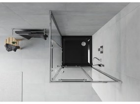 Mexen Rio čtvercový sprchový kout 70 x 70 cm, Průhledné, Chromovaná + sprchová vanička Flat, Černá - 860-070-070-01-00-4070