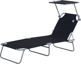 Zahradní lehátko Outsunny skládací s ochranou proti slunci 187x58x36 cm v černé barvě, ideální na terasu a balkon | Aosom.de