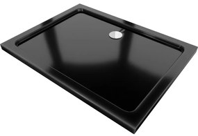 Mexen Flat obdélníková vanička do sprchového koutu slim 130 x 80 cm, Černá, sifon Chromovaná - 40708013