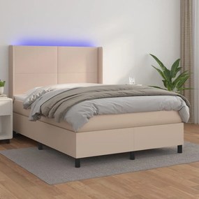 Box spring postel matrace a LED cappuccino 140x190cm umělá kůže