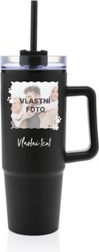 Personalizovaná cestovní termoska s průhledným víčkem s fotkou mazlíčka a textem