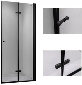 BPS-koupelny Zalamovací otočné sprchové dveře HYD-JSD01 90 černá/transparent pro instalaci do niky