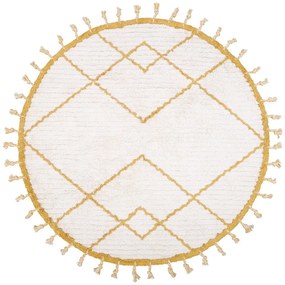 Bílo-žlutý bavlněný ručně vyrobený koberec Nattiot Come, ø 120 cm