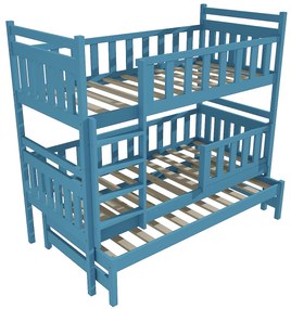 Vomaks Patrová postel s výsuvnou přistýlkou PPV 008 se zábranou Rozměr: 90 x 180 cm, Barva: surové dřevo, Prostor mezi lůžky: 80 cm