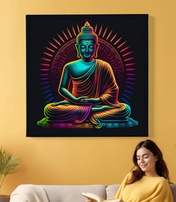 Obraz na plátně - Barevný neonový Buddha FeelHappy.cz Velikost obrazu: 140 x 140 cm