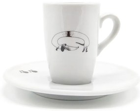 Porcelánový espresso šálek Jezevčík s podšálkem, 130 ml – s ručně malovanou perokresbou, český autorský design
