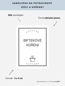 Samolepka na kořenky BIFTEKOVÉ KOŘENÍ bílá 3 × 4 cm základní písmo