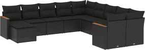 11dílná zahradní sedací souprava s poduškami černá polyratan 3226566