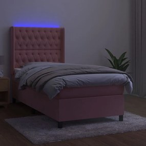 Box spring postel s matrací a LED růžová 90x190 cm samet 3139720