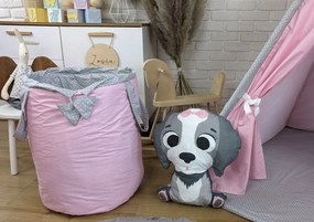 Dětský stan TEEPEE (TÝPÍ) ANIMALS s doplňky - RŮŽOVÁ PARTIČKA - růžový/šedý