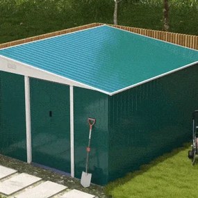 Outsunny Kovový zahradní domek se šikmou střechou a zamykatelnými dvojitými dveřmi 2,8 x 3,45 x 2,01 m, zelený
