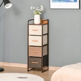 HOMCOM Textilní Komoda do Ložnice se 4 Skládacími Zásuvkami, Dřevěným Víkem a Kovovým Rámem pro Obývací Pokoj 31x29x99 cm, Vícebarevná