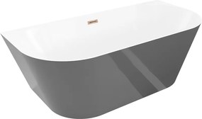 Mexen Oval Slim, volně stojící vana ke zdi, 170 x 80 cm, bílá-šedá, růžové zlato přepad, 52661708062-60
