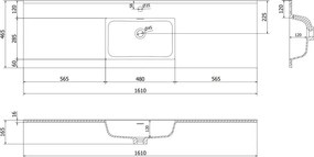 Mexen Orio, koupelnová skříňka 160 cm s umyvadlem Otis, 1 zásuvka, bílá lesklá, 91A10-16023-1-BF00-W18M00