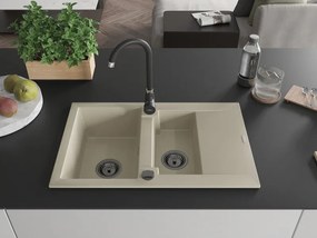 Mexen Gaspar, granitový dřez 737x475x177 mm, 1,5-komorový, béžová s černým sifonem, 6507731505-69-B