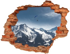 Wallmuralia Díra 3D ve zdi nálepka Paragliding Alpy 90x70 cm
