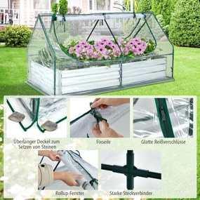 Costway Velká pozinkovaná vyvýšená postel se skleníkem – 180 × 90 × 91 cm