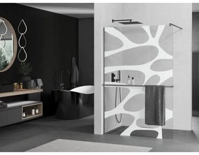 Mexen Kioto+, sprchová zástěna Walk-In s poličkou a věšákem 70 x 200 cm, 8mm čiré sklo bílý vzor, ​​grafitový profil, 800-070-121-66-97