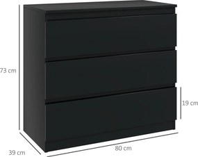 HOMCOM Komoda se 3 zásuvkami, jednoduchý úložný nábytek do ložnice, vnitřní použití, 80l x 39p x 73v cm