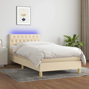 Box spring postel s matrací a LED krémová 90x190 cm textil