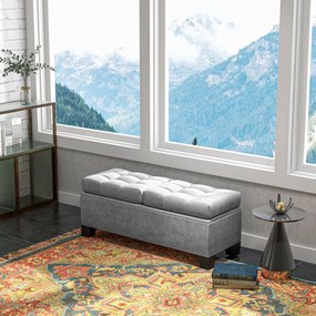 HOMCOM Hedvábně měkký úložný otoman s knoflíky pro předsíň a ložnici, 116x41x47cm, Šedý