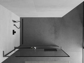 Mexen Kioto+ L, sprchová zástěna Walk-In s poličkou a věšákem 70 x 200 cm, 8mm čiré sklo černý vzor, ​​grafitový profil, 800-070-123-66-70