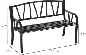 Outsunny Černá Voděodolná Metalová Zahradní Lavice, Venkovní Železná Lavice pro Dva, 128x56x86cm