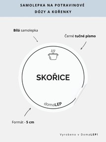 Samolepka na kořenky SKOŘICE bílá 5 × 5 cm tučné písmo