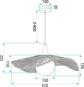 Toolight Natural, závěsné stropní svítidlo 50cm, 1xE27, APP1932-1CP, přírodní hnědá-černá, OSW-66069