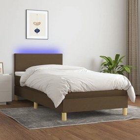 Box spring postel s matrací a LED tmavě hnědá 90x190 cm textil