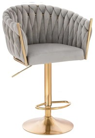 LuxuryForm DESIGN Barová židle NORDEN VELUR na zlatém talíři - světle šedá