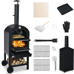 Costway Wood Fired Pizza Oven Volně stojící zahradní gril se 2 kolečky Heavy