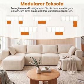 Costway Modulární manšestrová pohovka ve tvaru U/L Moderní rohová pohovka