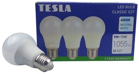 TESLA BL270940-3PACK - LED bulb žárovky E27, 9W, 1055 lm, 4000K, denní bílá, 3 ks v balení