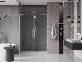 Mexen Velar L Duo, posuvné sprchové dveře do otvoru 150 cm, 8mm čiré sklo, broušená ocel, 871-150-003-02-97