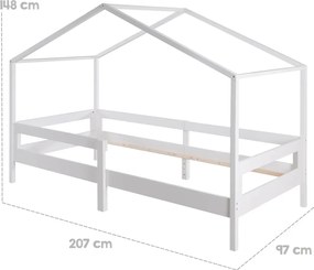 Bílá domečková dětská postel z masivního dřeva s úložným prostorem s roštem 90x200 cm – Roba