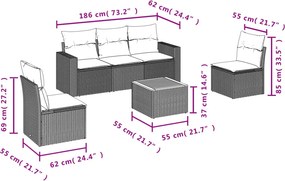 6dílná zahradní sedací souprava s poduškami černá polyratan 3224061