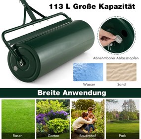Costway Válec na trávník kovový 113 L ruční válec s rukojetí zahradní – zelený