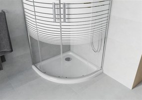 Mexen Rio, čtvrtkruhový sprchový kout s posuvnými dveřmi 70 x 70 cm, 5mm čiré/pásy sklo, chromový profil + bílá sprchová vanička, 863-070-070-01-20-4110